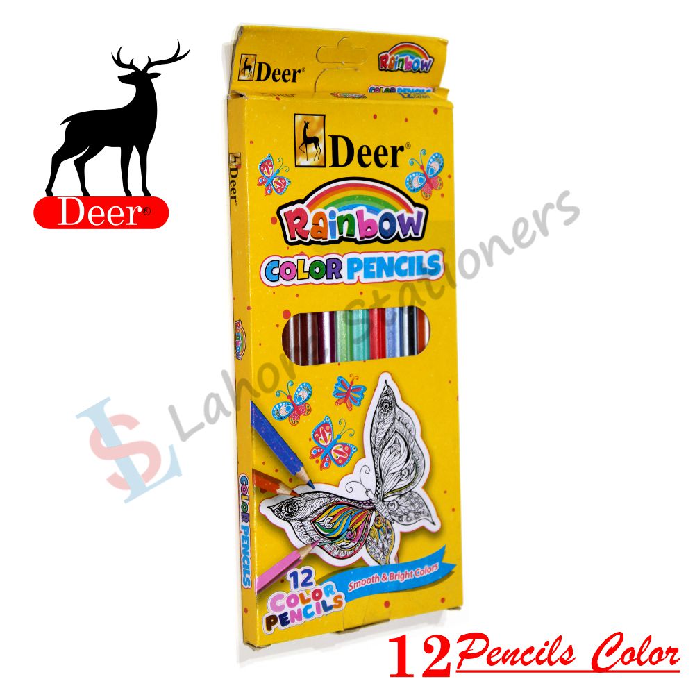 Deer Rainbow Colour Pencils 12 colours Full Size – Lahore Stationers