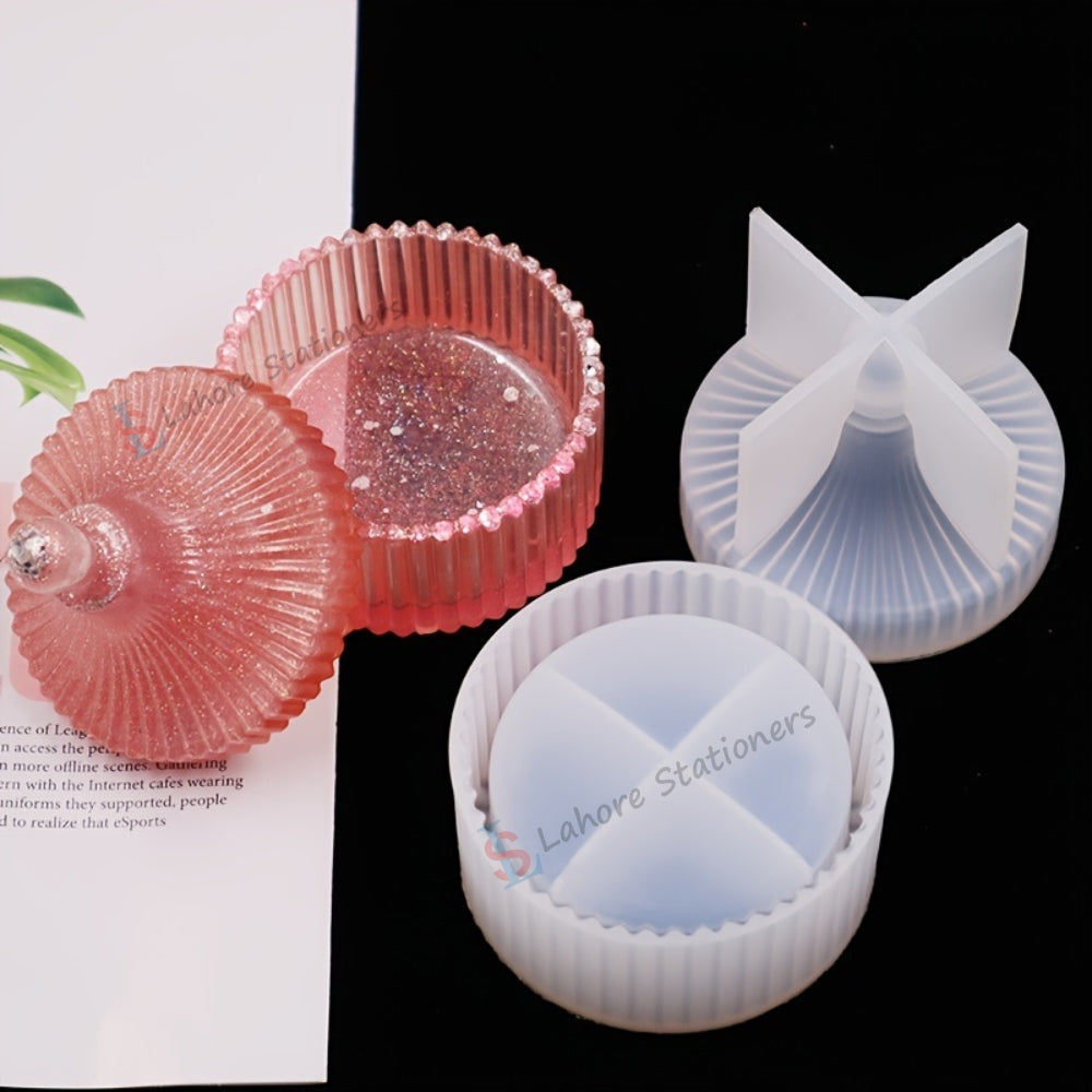 Fluted Round Shape Jar Storage Jewelry Box Silicone Mold for Epoxy Res ...